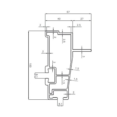 D850020 - PROFIL DE RIVE ARRIERE -PLANCHER ALU/ Longueur 4,8m