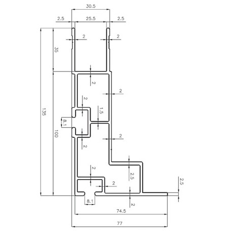 D850030 - PROFIL DE RIVE AVANT -PLANCHER ALU/ Longueur 4,8m